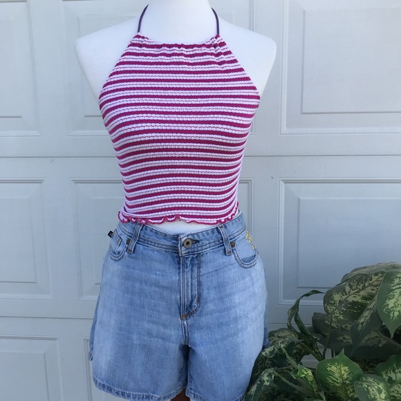 Vintage | Tops | Vintage Colorful Striped Ruffle Halter Top | Poshmark